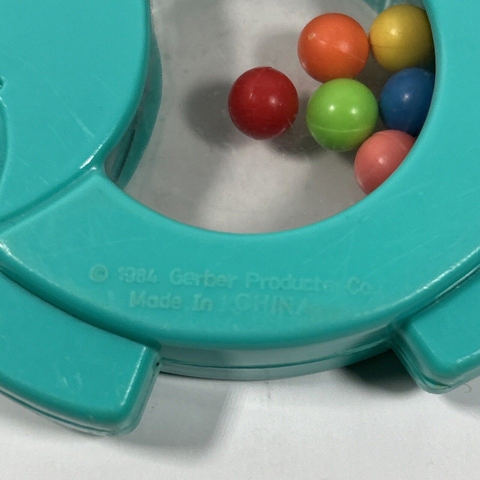 GERBER Turtle Blue Green Baby Rattle Toy Hard Plastic Hand Toy Vintage ...