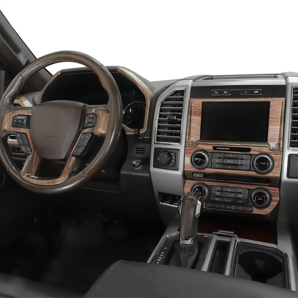 11 Pcs Kit Molded Wood Grain Dashboard Trim Bezel Cover Set For 17-21 ...