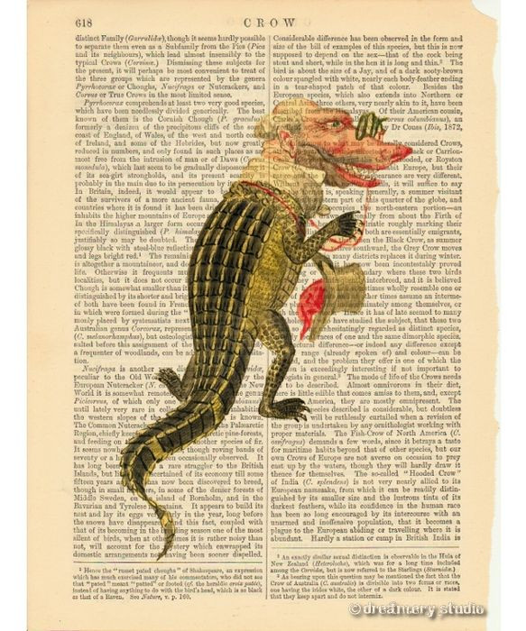 Alligator Man Art Print on Vintage Book Page Mardi Gras Costume Fashion ...