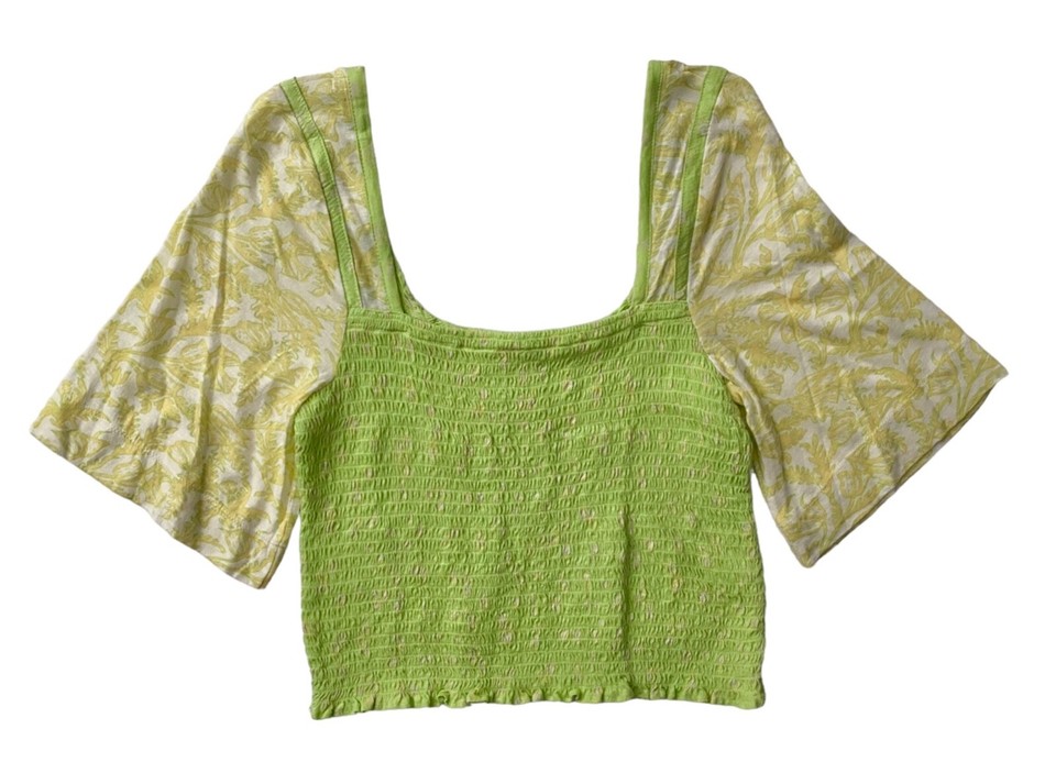Free People Top Marigold Tee in Key Lime Combo Smocked New OB1434162 | eBay