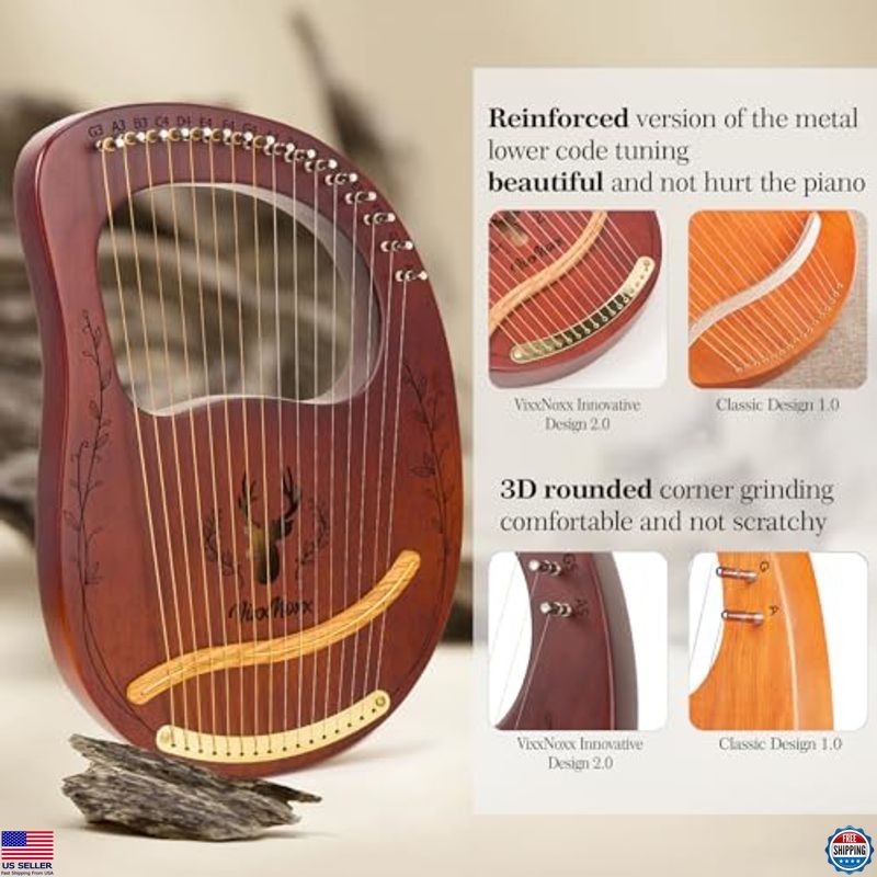 Lyre Harp, 16-String Mahogany Lyra Harp Kit, Stringed Musical ...
