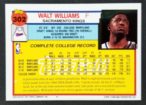 Walt Williams 1992-1993 Topps Gold Rookie Basketball Card #302 (NM) | eBay