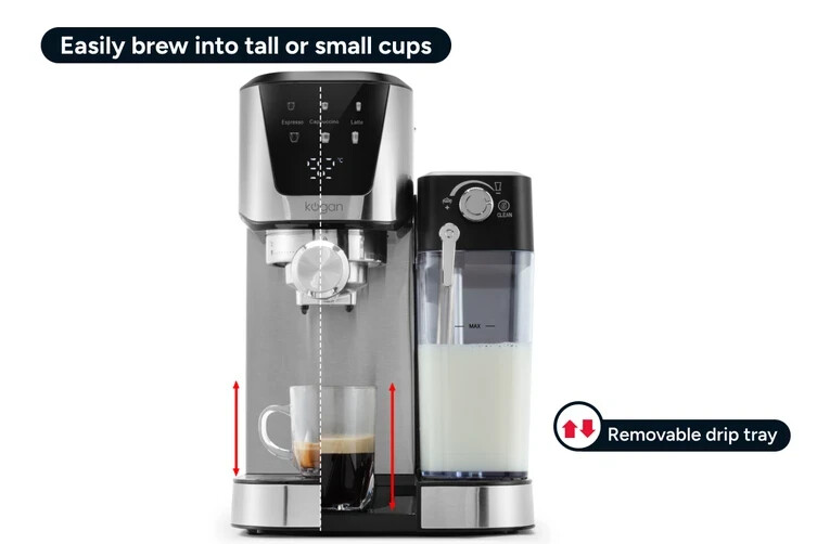 Kogan Espresso Coffee Machine with Milk Frother, Stainless steel ...