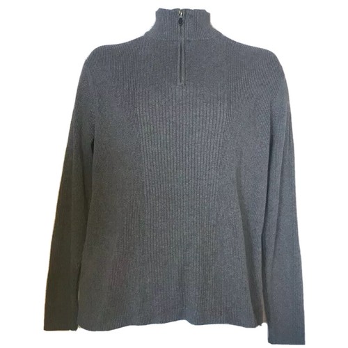 Perry Ellis Mens Pullover Sweater Gray Heathered 1/4 Zip Mock Neck Long ...