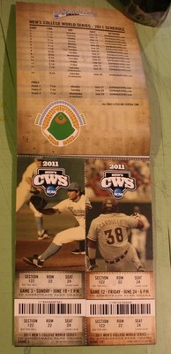 2011 COLLEGE WORLD SERIES CWS TICKET BOOK & GAMES 3 11 12 | eBay