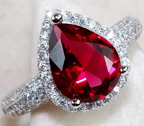 3CT Treated Ruby & White Topaz 925 Solid Sterling Silver Ring Jewelry ...