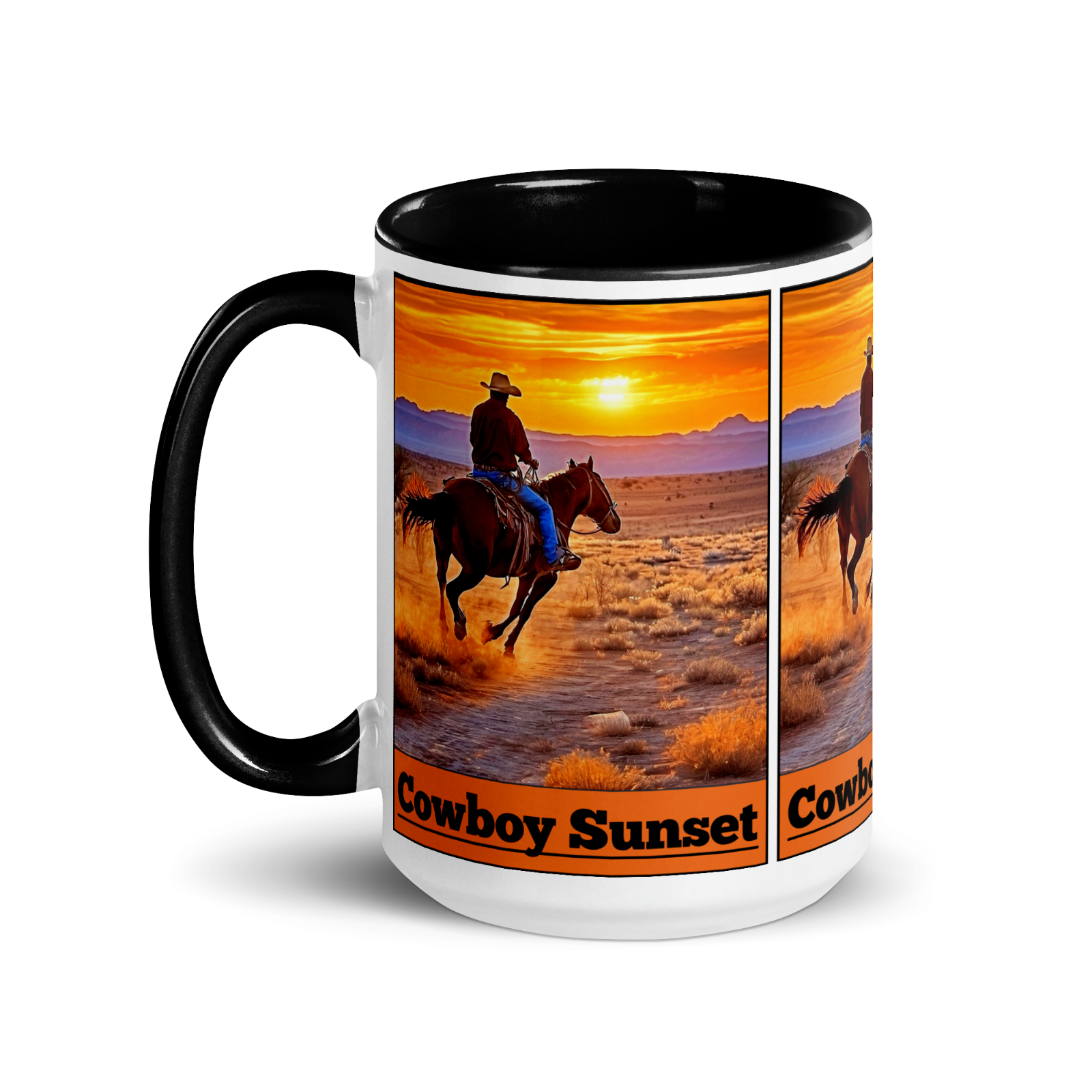 Cowboy "riding off into the sunset" NEW Country-Western Fan 15oz HQ ...