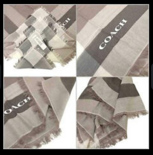 Coach Scarf Womens Taupe Gray Plaid Lightweight Oversized Wrap Shawl ...