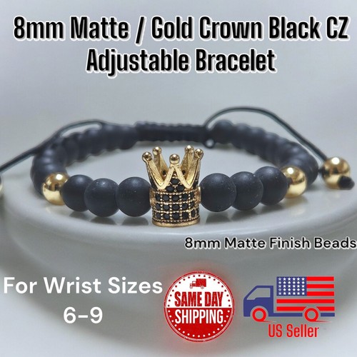 Gold Plated Crown Black Cz Adjustable Pull String Bracelet Sz 6-9 | eBay