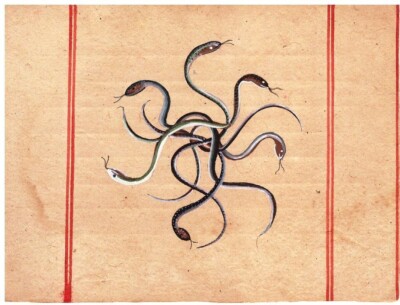 SNAKE TANTRA PAINTING TANTRIC ART ENTANGLED SNAKES PAINTING OLD PAPER ...