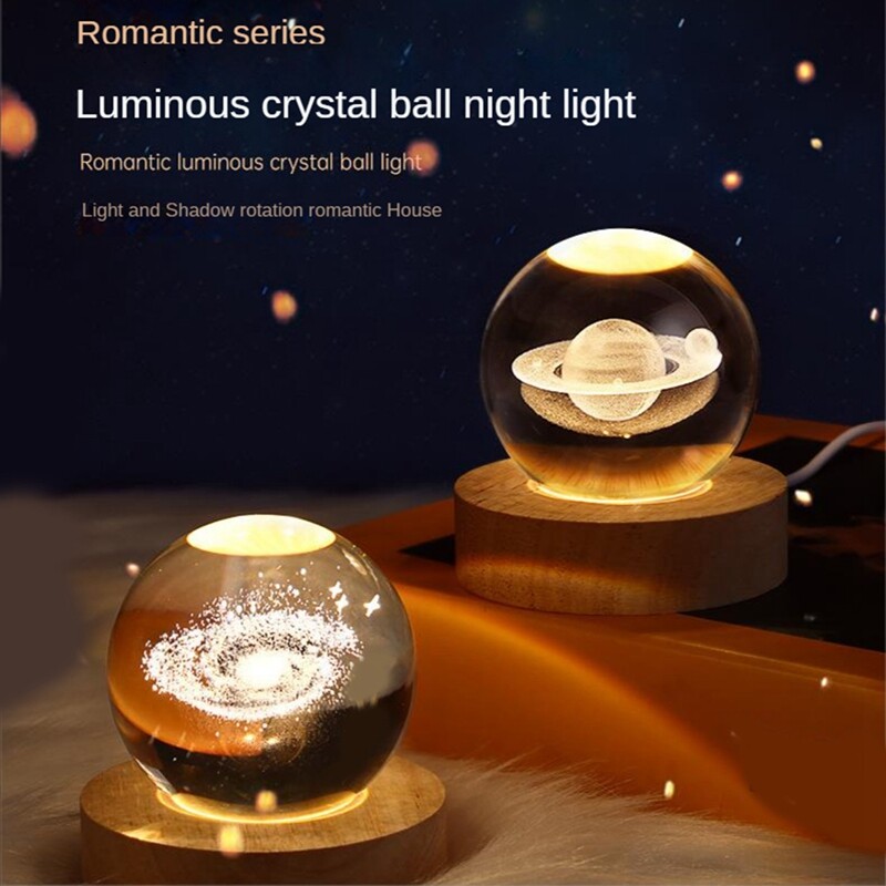 Crystal Ball Night Light with Base LED Table Lamp Lighted Stars Galaxy ...