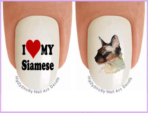 Nail Art 2051 CATS I love my Siamese Waterslide Nail Decals Transfers ...