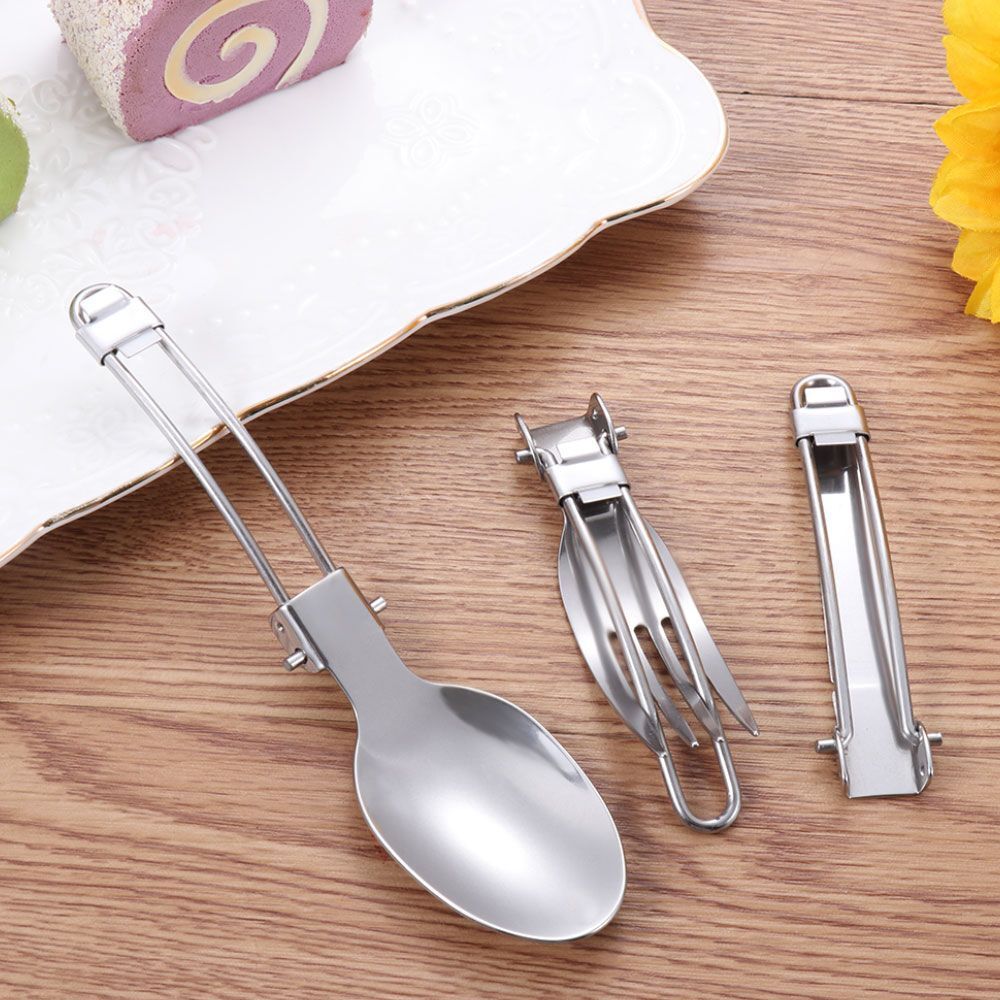 Steel Foldable Cutlery Dinnerware Camping Trave Fork Spoon Flatware Set ...