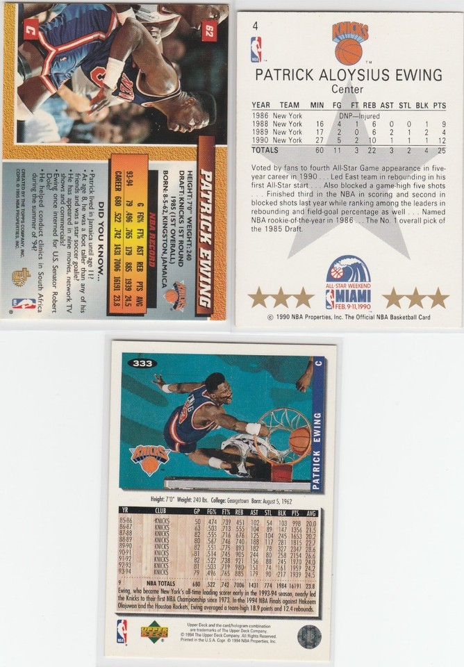 1990 NBA Hoops PATRICK EWING #4 + 1994 Topps Embossed & Upper Deck Choice Silver | eBay