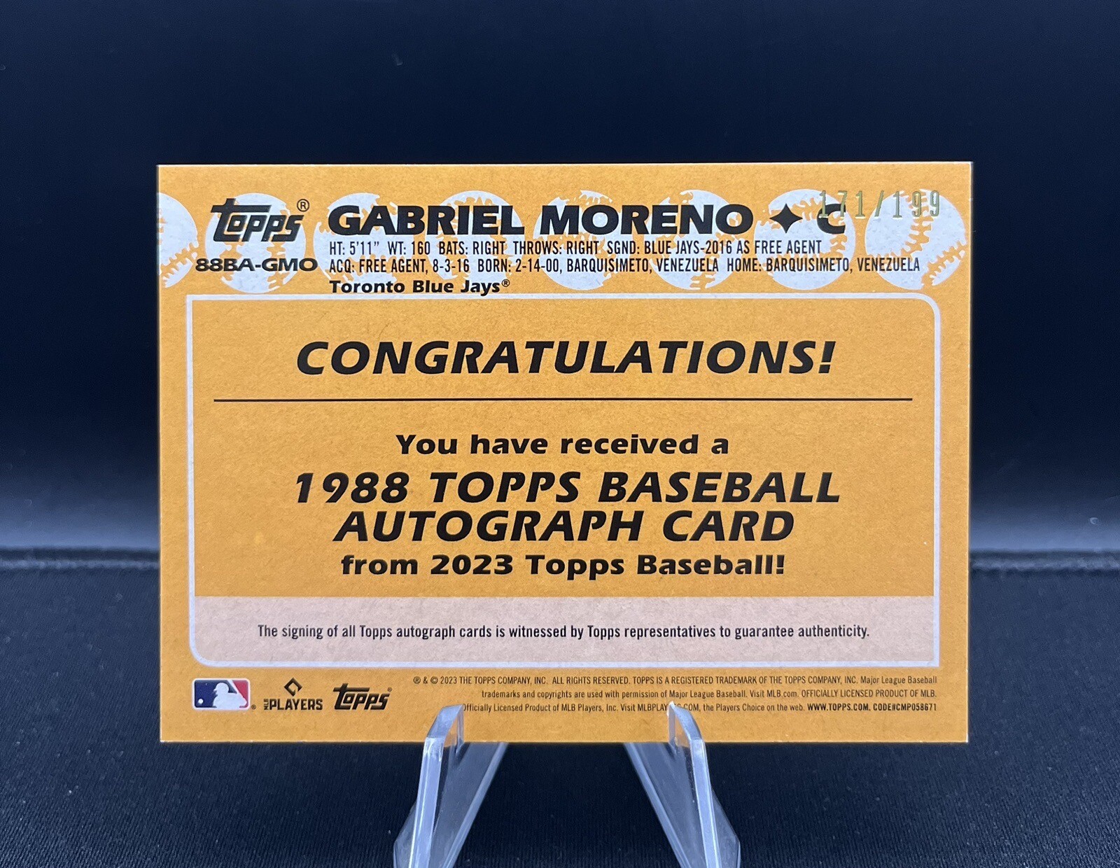 2023 Topps Series 2 Gabriel Moreno Rookie RC Black 1988 On Card Auto ...