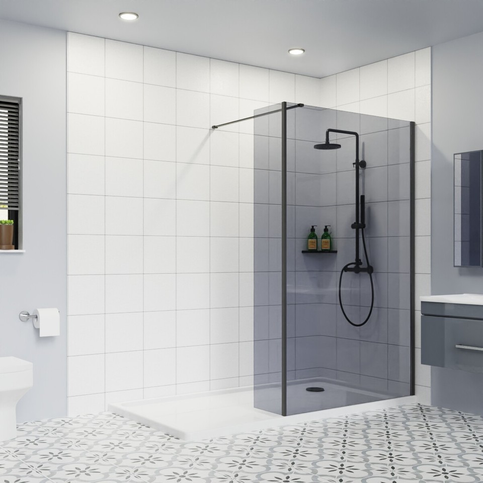 Walk In Shower Enclosure Screen Flipper Panel Black Wet Room Cubicle ...