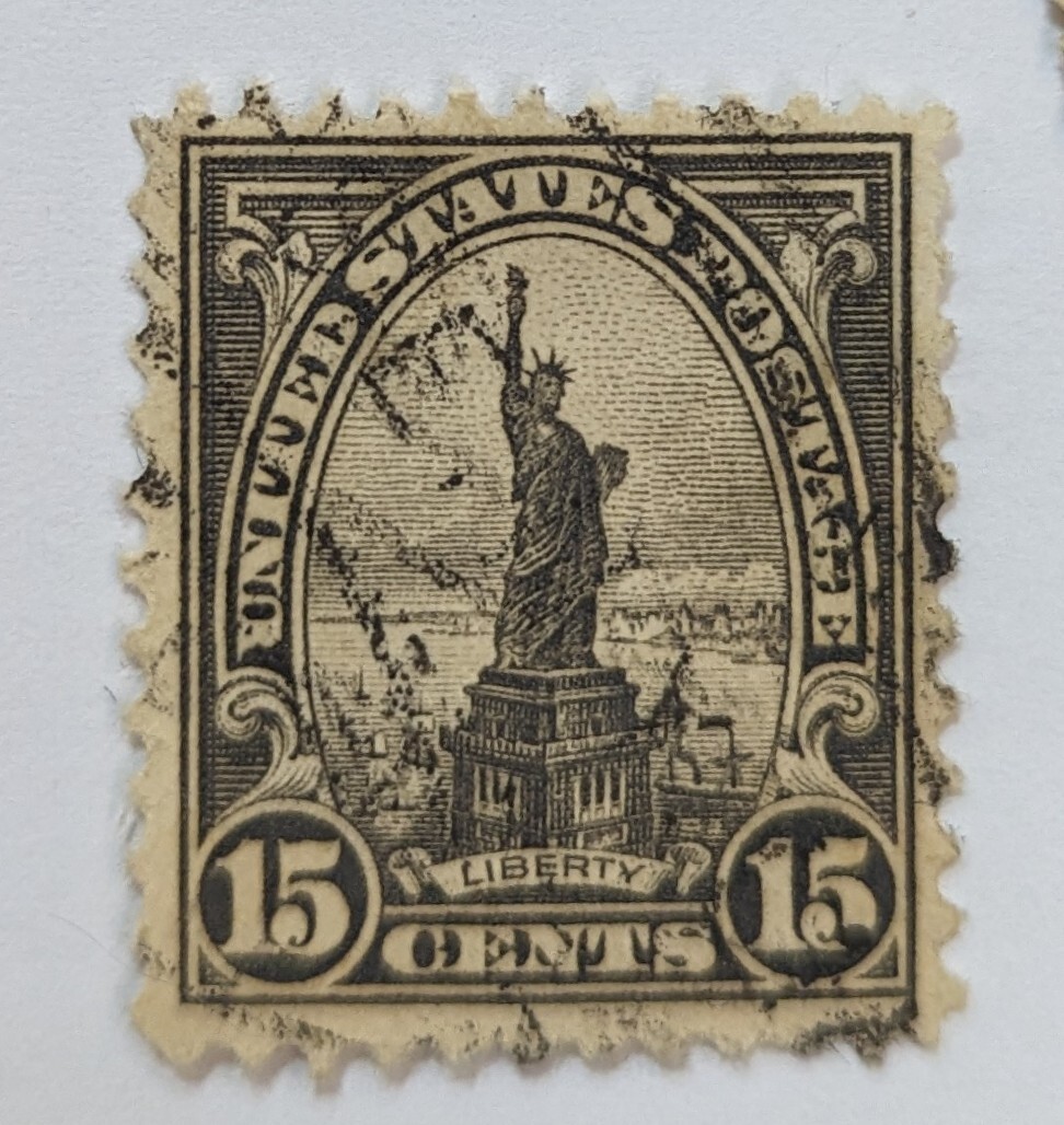 United States Postage 1931 Stamp, 15 Cents Statue Of Liberty, Grey ...