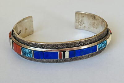 Vintage Navajo Sterling Silver Bitsoi-Russell Tufa-Cast Multi Stone ...