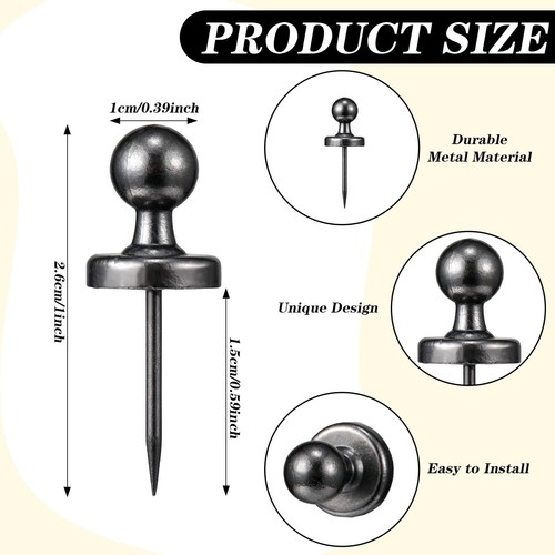 50 Pcs Metal Push Pins, Jumbo Black Thumb Tacks for Wall Large Double ...