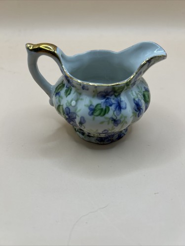 VINTAGE LEFTON CHINA HAND PAINTED PURPLE FLORAL DESIGN PITCHER GOLD ...