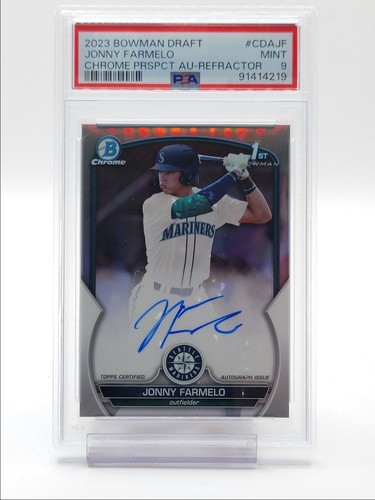 JONNY FARMELO 2023 BOWMAN CHROME DRAFT 1ST REFRACTOR AUTO /499 PSA 9 ...