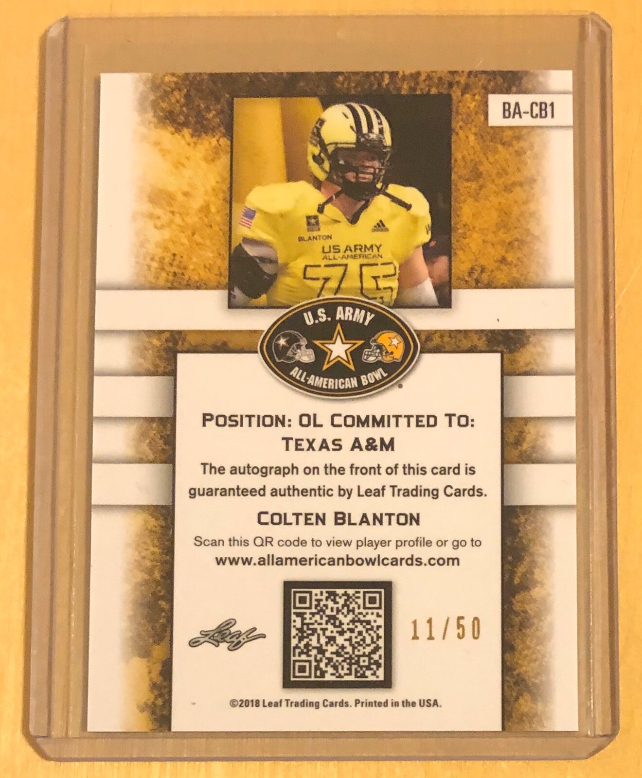 Colten Blanton 2018 Leaf Army Blue Metal Logo Auto 11/50 Texas A&M ...