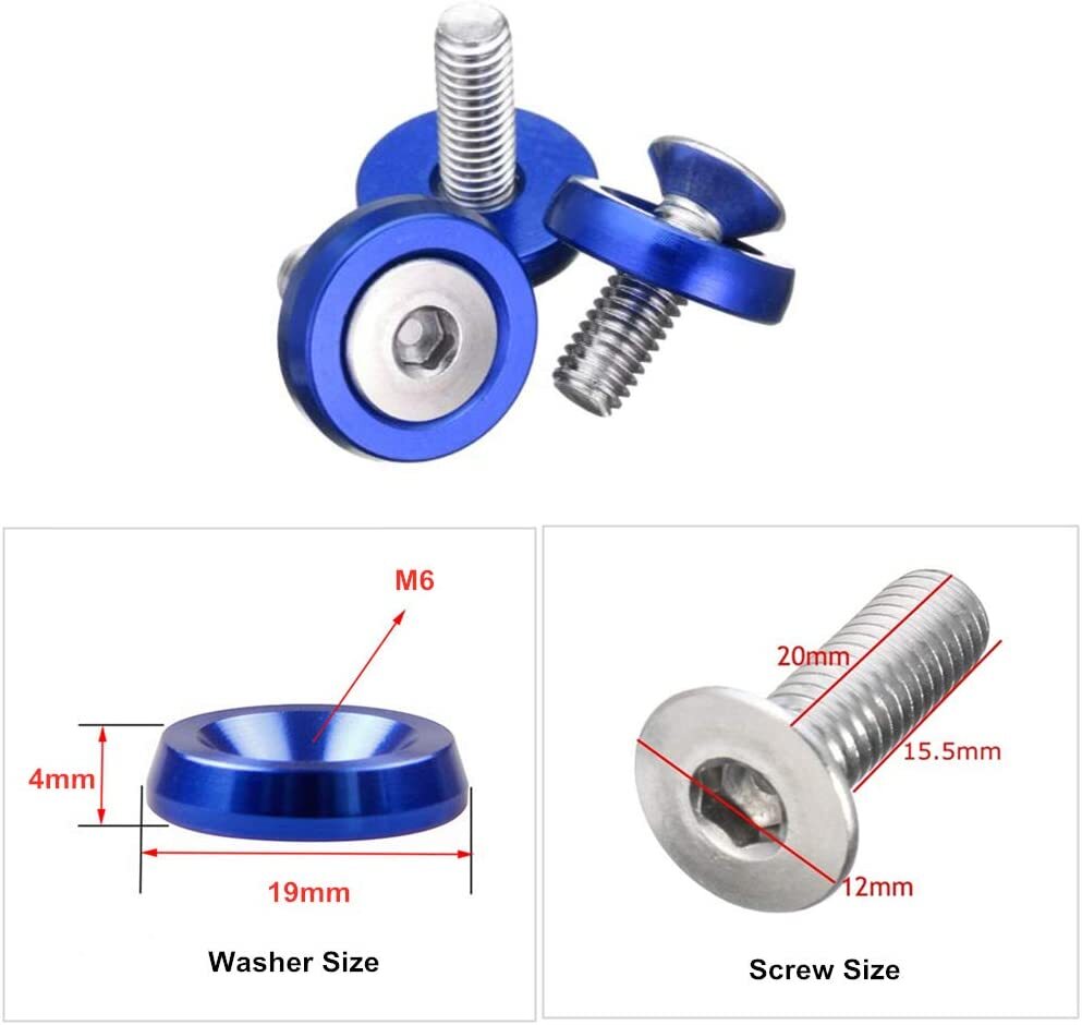 20pcs Billet Aluminum Fender Washer Bolt Engine Bay M6 Screws Dress Up ...