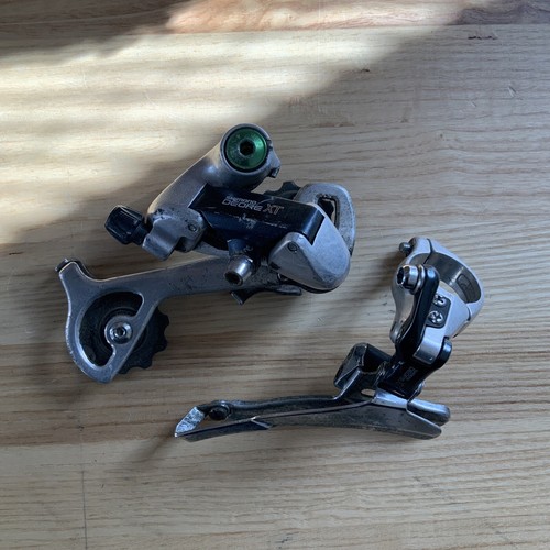 Vintage Shimano Deore XT MTB M735 derailleur set long cage bottom pull ...