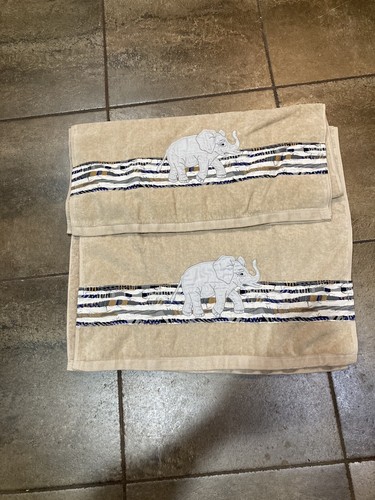 2 Bath Towel Vintage Embroidered Elephants Trunk Up, Crafted With Pride ...