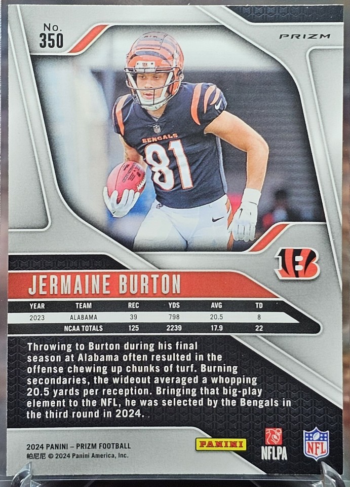 2024 Panini Prizm Jermaine Burton Silver Prizm RC #350 Bengals Rookie ...