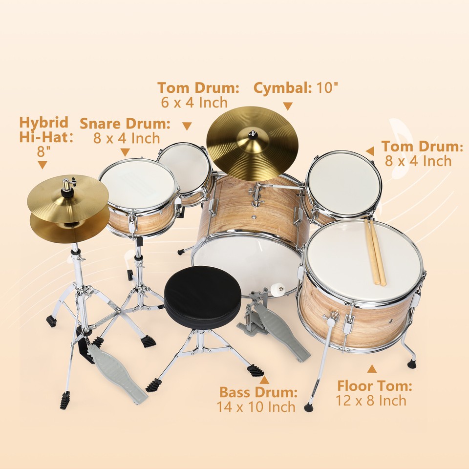 5-Piece Complete Junior Drum Set with Genuine Brass Cymbals for ...