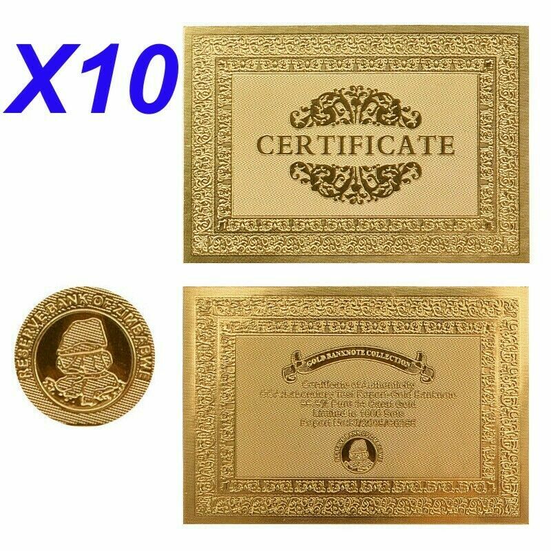 Lot of 10 Certificate of Authenticity for Zimbabwe Gold Banknote ...