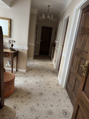 Used patterned Axminster Hall,stairs and landing carpet..Approx.43 sq ...