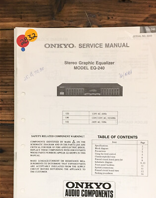 Onkyo EQ-240 Equalizer Service Manual *Original* | eBay