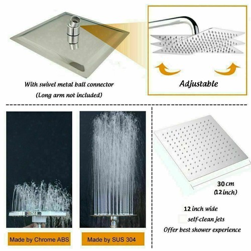 8" 12" Large Square Shower Head Overhead Rain Shower Head Stainless ...