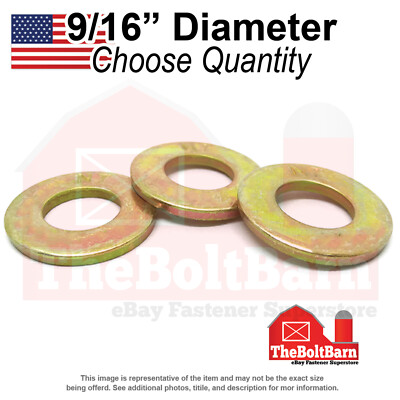 9/16" SAE Grade L-9 Flat Washers Zinc Yellow USA Made (Pick Quantity ...