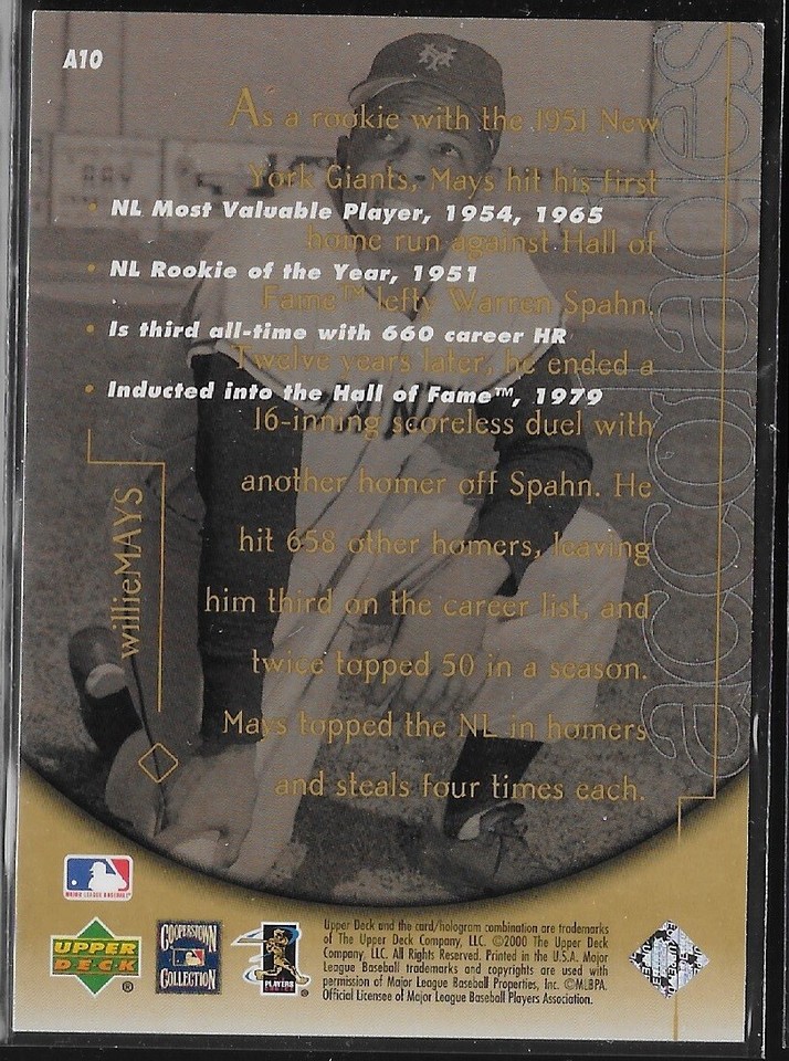 2000 Upper Deck Baseball Hitter's Club Accolades Willie Mays #A10! Low ...