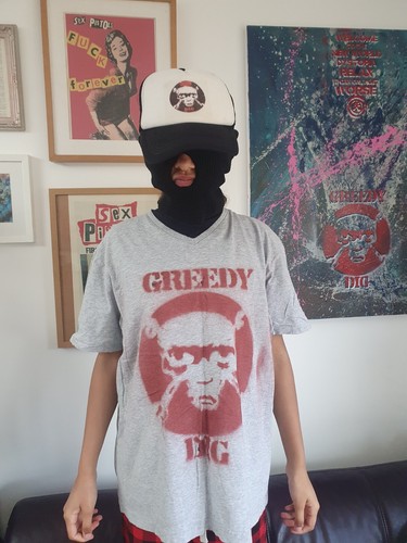 GREEDY DIG T-SHIRT Size L. 1 off design, HAND MADE UNIQUE ARTWORK. Punk ...