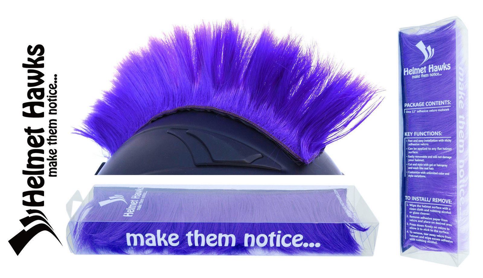 Helmet Hawks ™ Mohawk Royal Purple Motorcycle Bike BMX Helmet Mohawks ...