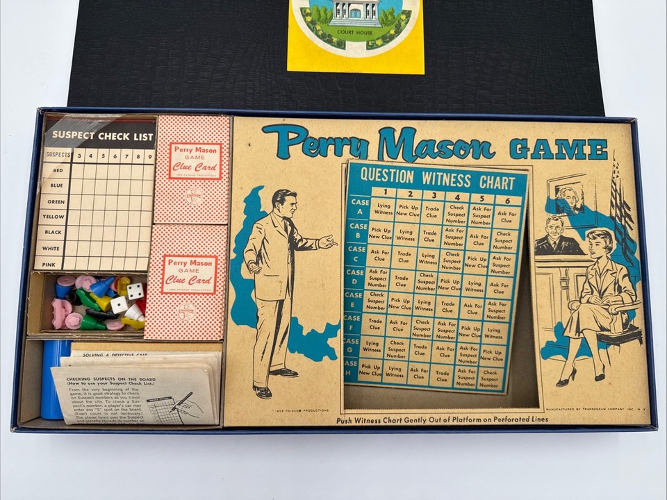 Vintage 1959 Perry Mason Board Game Case Of The Missing Suspect Box ...