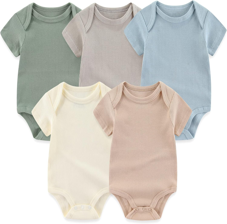 Newborn Baby Short Sleeve Bodysuit Cotton One-Piece Baby Clothes 5-Pack ...