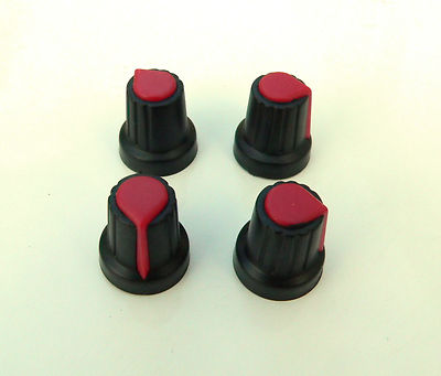 Four Black / red pointer knobs for mixer, guitar pedal or project 6mm spline pot | eBay UK