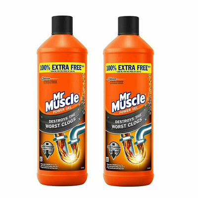 2 X MR MUSCLE POWER GEL DRAIN UNBLOCKER PIPE SINK PLUGHOLE KITCHEN ...