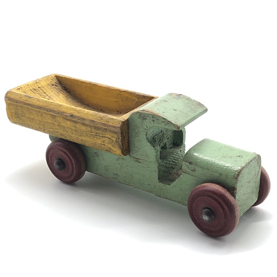 Vintage Strombecker Wooden Building Material Green Yellow Toy Truck | eBay