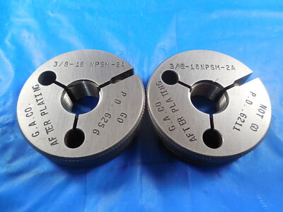 3/8 18 NPSM 2A PIPE THREAD RING GAGES .375 GO NO GO P.D.'S = .6256 ...