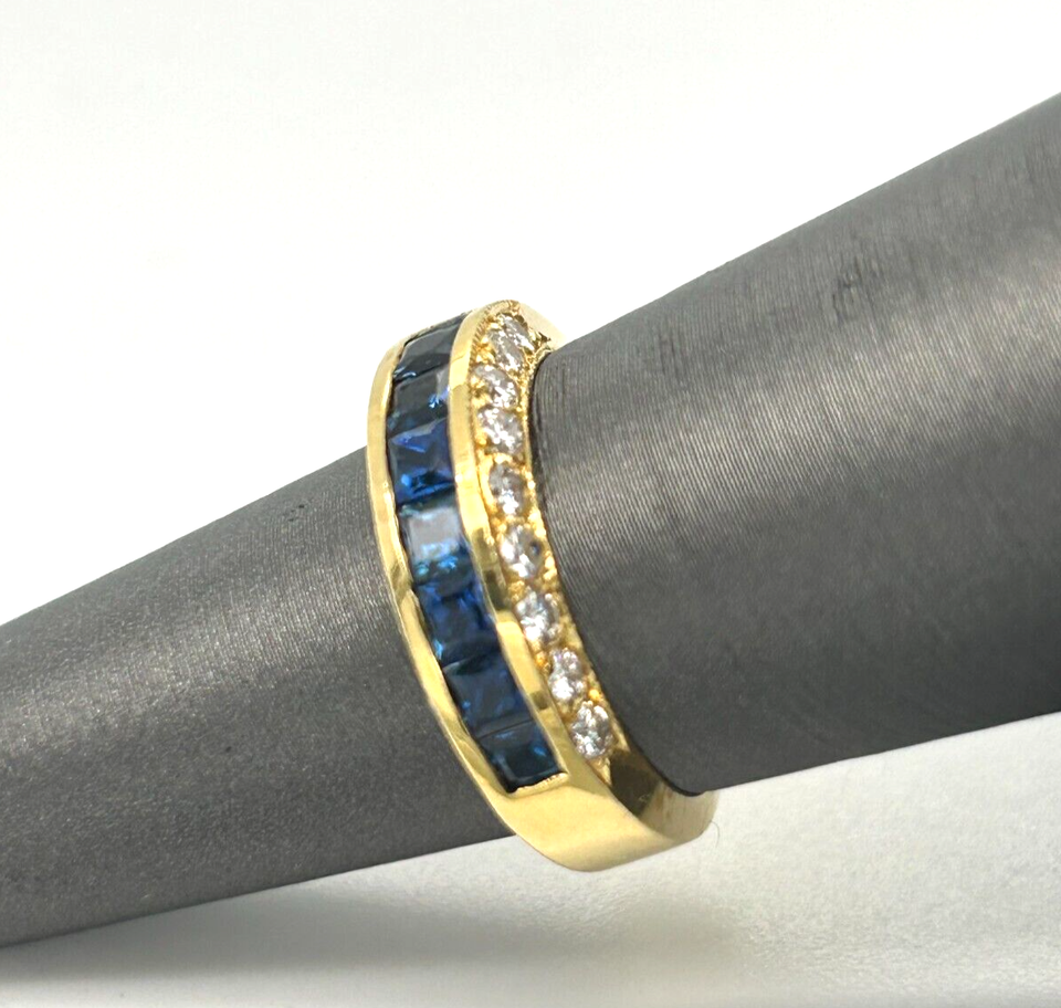 18k Yellow Gold Sapphire & Diamond Ring Signed RJM | eBay