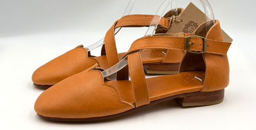 Bali ELF Mangrove Handmade Leather Criss Cross Scalloped Tan Flats Sz 7 ...