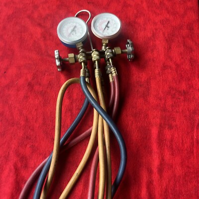 VINTAGE 2-VALVE UNIWELD REFRIGERATION GAUGE MANIFOLD SET w/ HOSES | eBay