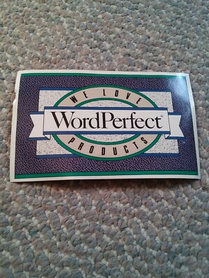 001 Vintage We Love WordPerfect Products Sticker 6x3 3/4 Inches. Word ...