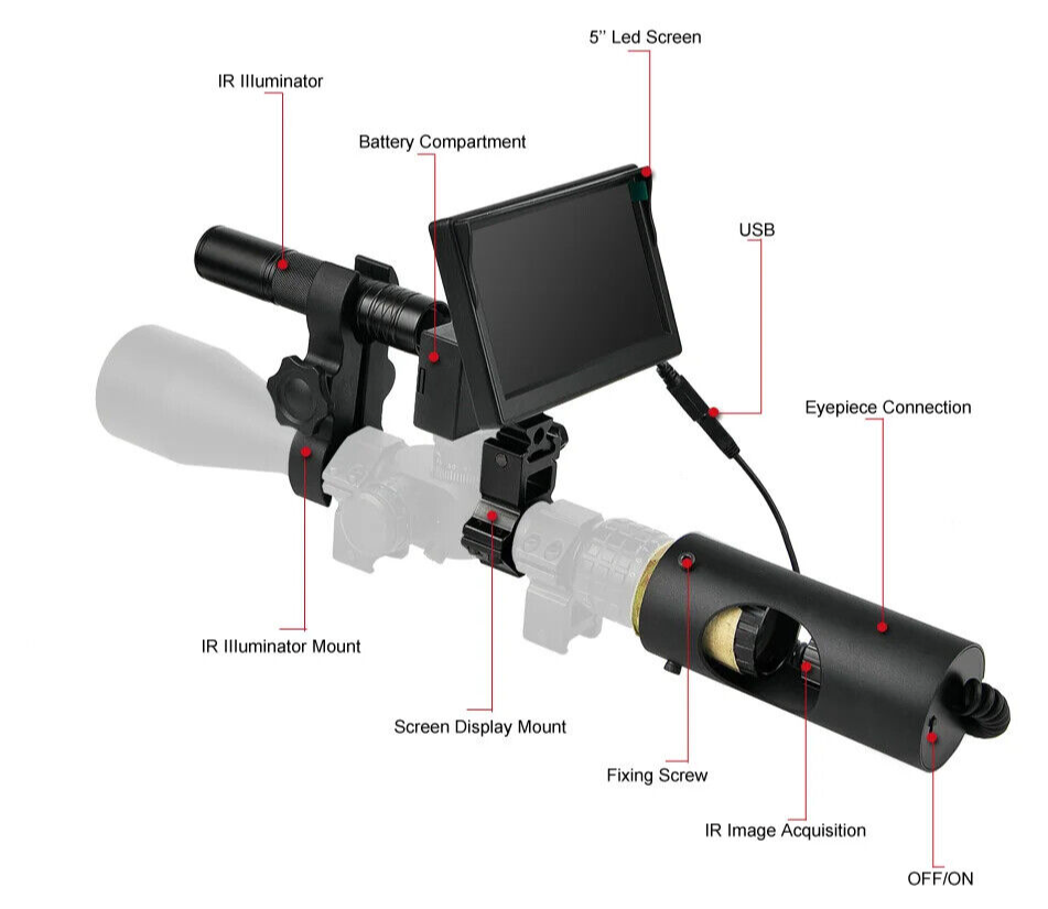 Infrared Night Vision Scope LED IR 850nm HD Camera NV Sight Upgraded ...